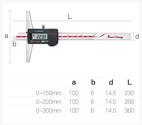 GLTL General Tools Depth Gauge Vernier Caliper,0-6"/150mm,0-8"/200mm,0-12"/300mm (Digital 0-200mm)