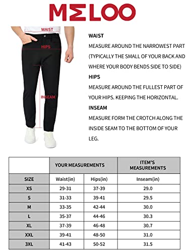MELOO Men's Golf Dress Pants - Stretch Slim Fit Slacks Water Resistant Work Casual Trousers Pockets Black Size M