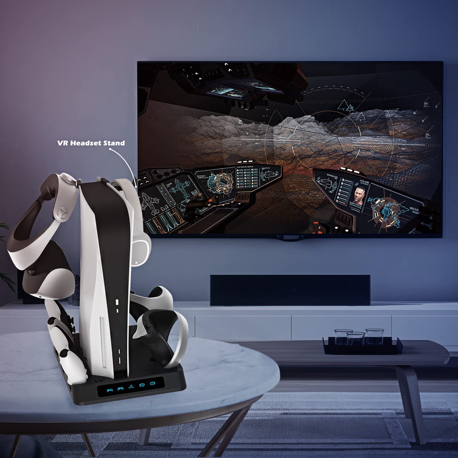 For VR2 Charging Station with PS5 Controller Charging Station and PS5 Cooling Station, Color You PSVR2 Stand PS5 Charging Station with LED Light (VR2 PS5 Charging Station)