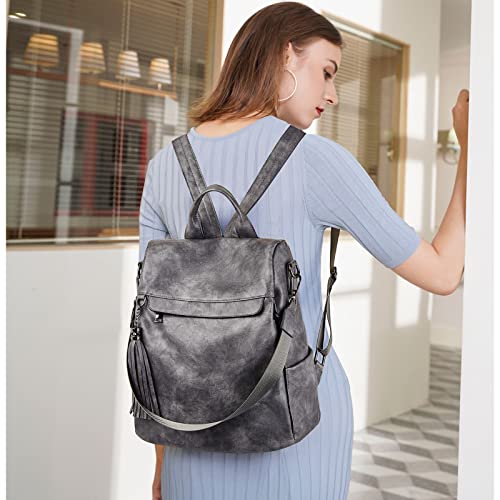 FOXLOVER Backpack Purse for Women Large Womens Backpack Leather Travel Backpack Fashion Backpack Purse Designer Ladies Shoulder Bags(Grey C)