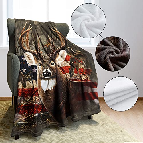 YISUMEI Deer Blanket American Flag Elements Throw Blanket Great Gifts for Boys Adults (50x60 Inches)