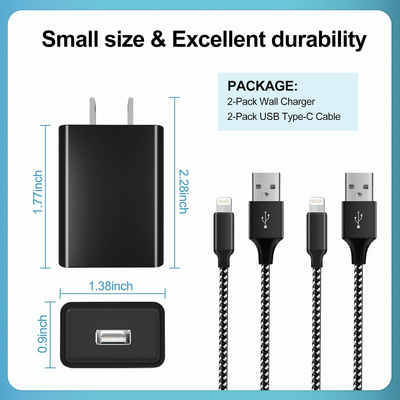iPhone Charger Fast Charging, 2 Pack USB Wall Charger Travel Plug Adapter and 2 Pack 6ft MFi Certified Lightning Cable Data Sync Compatible with iPhone 13/12 Pro/11 Pro/Xs/XR/X/Plus and More
