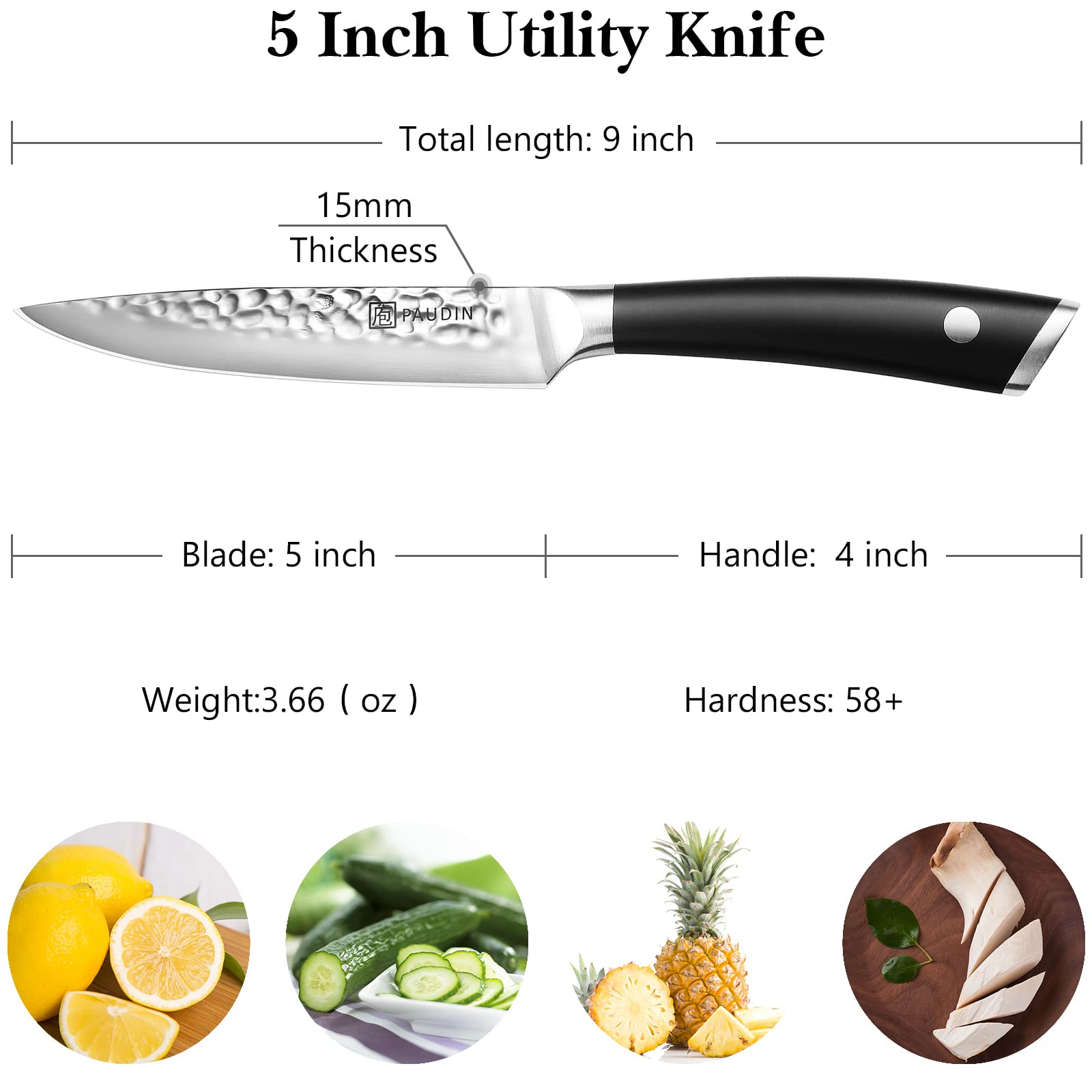 PAUDIN Utility Knife Kitchen, Sharp Chef Knife 5 Inch Small, Paring Knife, High Carbon Stainless Steel Kitchen Utility Knife with ABS Handle, Small Kitchen Knife for Home and Restaurant