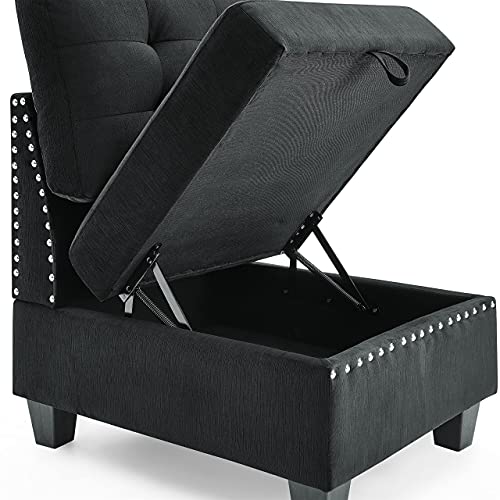 Melpomene U Shape Sectional Sofa DIY Sofa Combination,Includes Two Single Chair ,Two Corner and Two Ottoman(Black, Velvet+Two Single Chair)