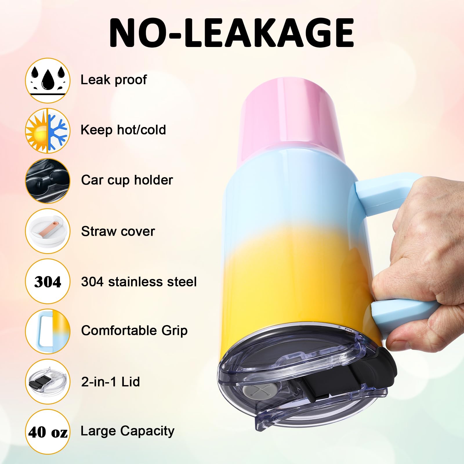 DRINKMALL 40 oz Tumbler with Handle and Straw Lid, 100% Leak Proof Travel Mug, Stainless Steel Vacuum Insulated Keep Drinks Cold 24 Hours or Hot 10 Hours for Coffee (Black-For Men, 20OZ)