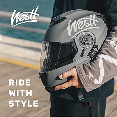 Westt Open Face Motorcycle Helmet - Helmets for Adults Motorcycle Dirtbike Motocross - ATV Helmet Dual Visor Chin Liftable DOT Approved(XL/White Torque X)