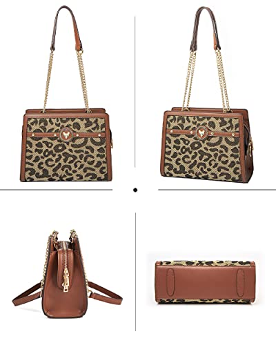 FOXLOVER Fashion Chain Shoulder Bag for Women Ladies Leopard Pattern Handbag Purse