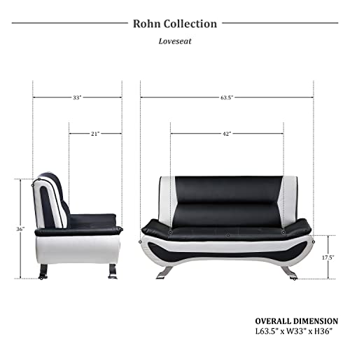 Lexicon Rohn Living Room Loveseat, Black/White