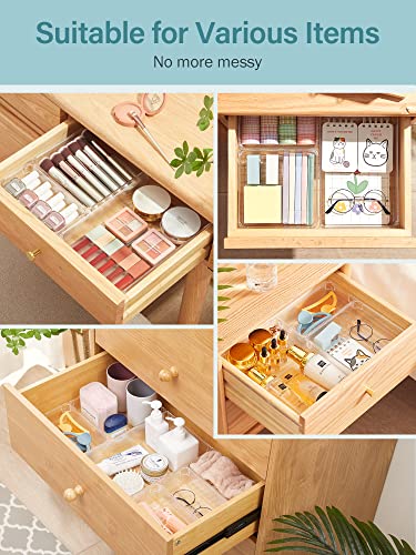 Kootek 6 Pcs Drawer Organizer Set, 3-Size Bathroom Drawer Organizers Makeup Trays Vanity Desk Dividers Versatile Storage Bins Clear Plastic Drawer Organization Container for Dresser, Kitchen, Office