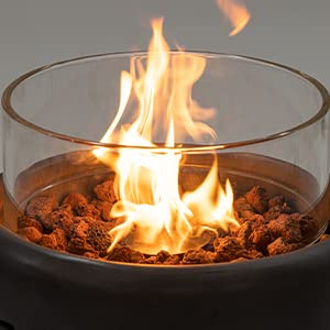 HOMPUS Propane Patio Fire Pit 40,000 BTU 16-inch Round Concrete Gas Fire Pit w Wind Guard,Lava Rocks and Rain Cover,Outside Smokless Firepit Column Outdoor Furniture for Garden,Deck,Backyard(Grey)