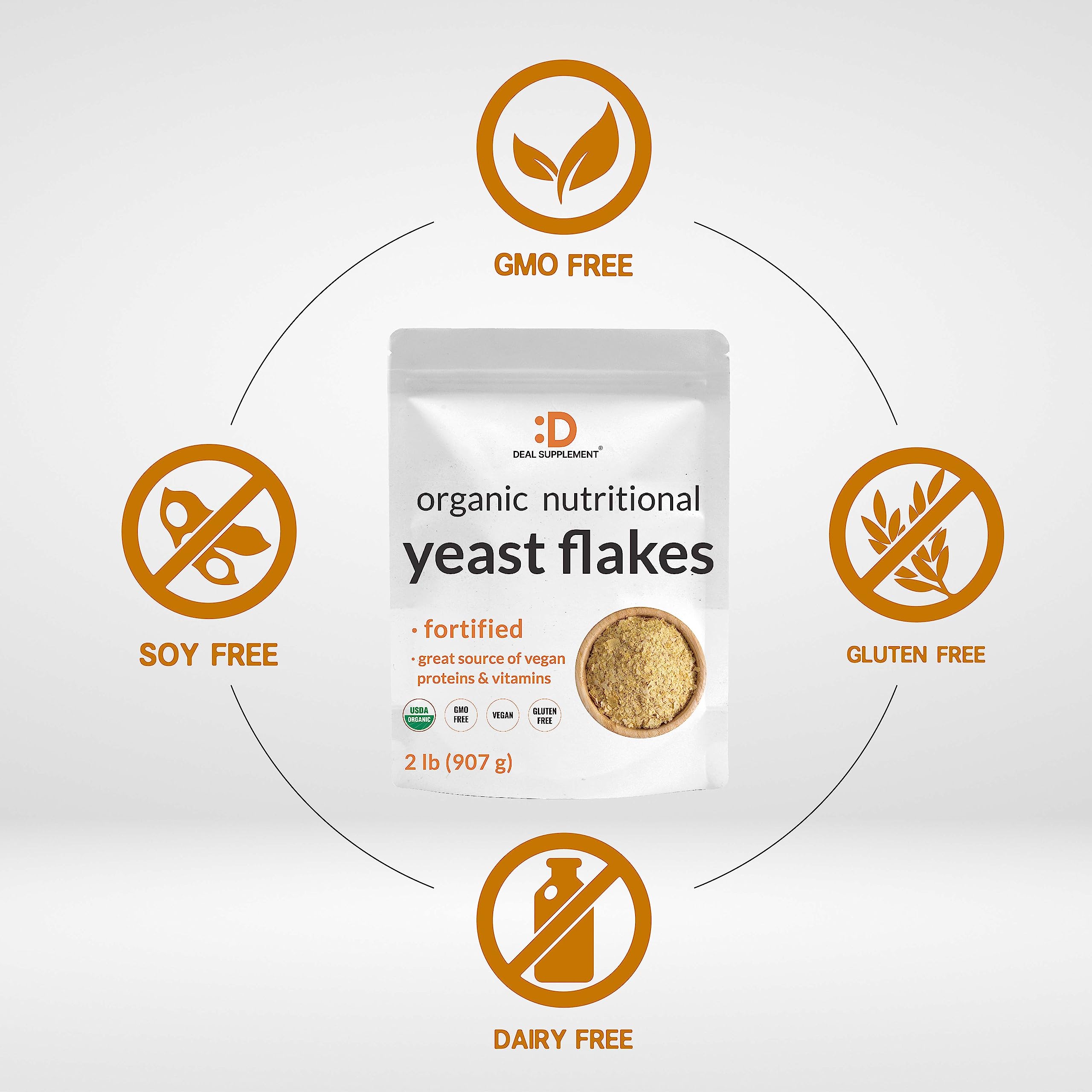 DEAL SUPPLEMENT Organic Fortified Nutritional Yeast Flakes, 2lbs – High Protein & Vitamin B Complex Source – Vegan Cheese Substitute for Baking, Cooking, & Seasoning – Dairy Free, Gluten Free