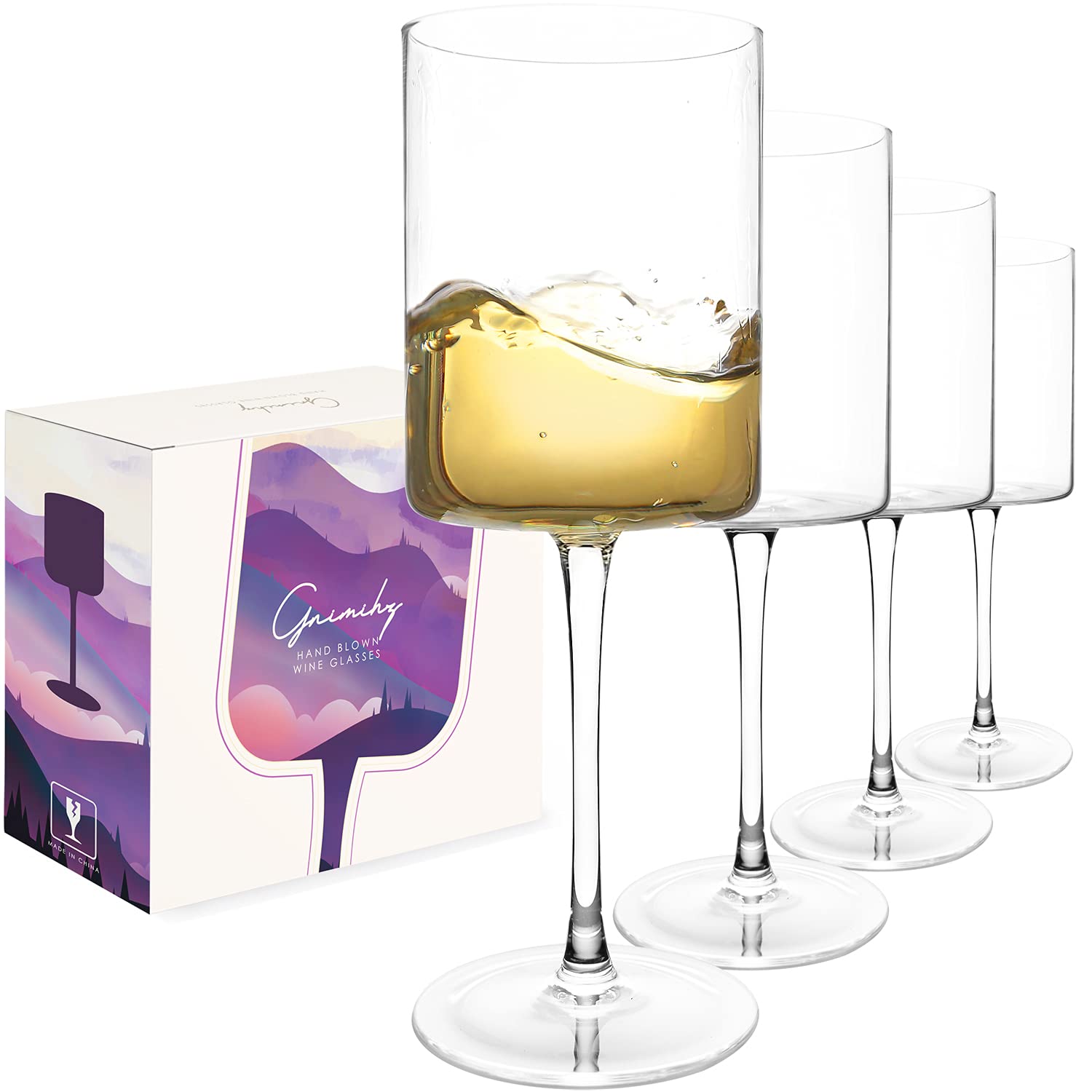 Gnimihz Wine Glasses Set of 4-16oz Cylindrical Red White Wine Glass, Made from Lead-Free Premium Crystal, Great Gift for Wedding, Anniversary, Christmas, Birthday, 9’’ Tall, Clear