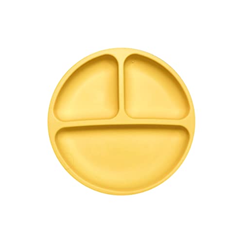 PlusLove Silicone Suction Plate– 100% Silicone Baby Plate, Toddler Plate, Kid Plates, Divided Plate With Suction Feature |Baby Led Weaning Plate| 3 Pack (Orange, Yellow, Teal, With Lids)