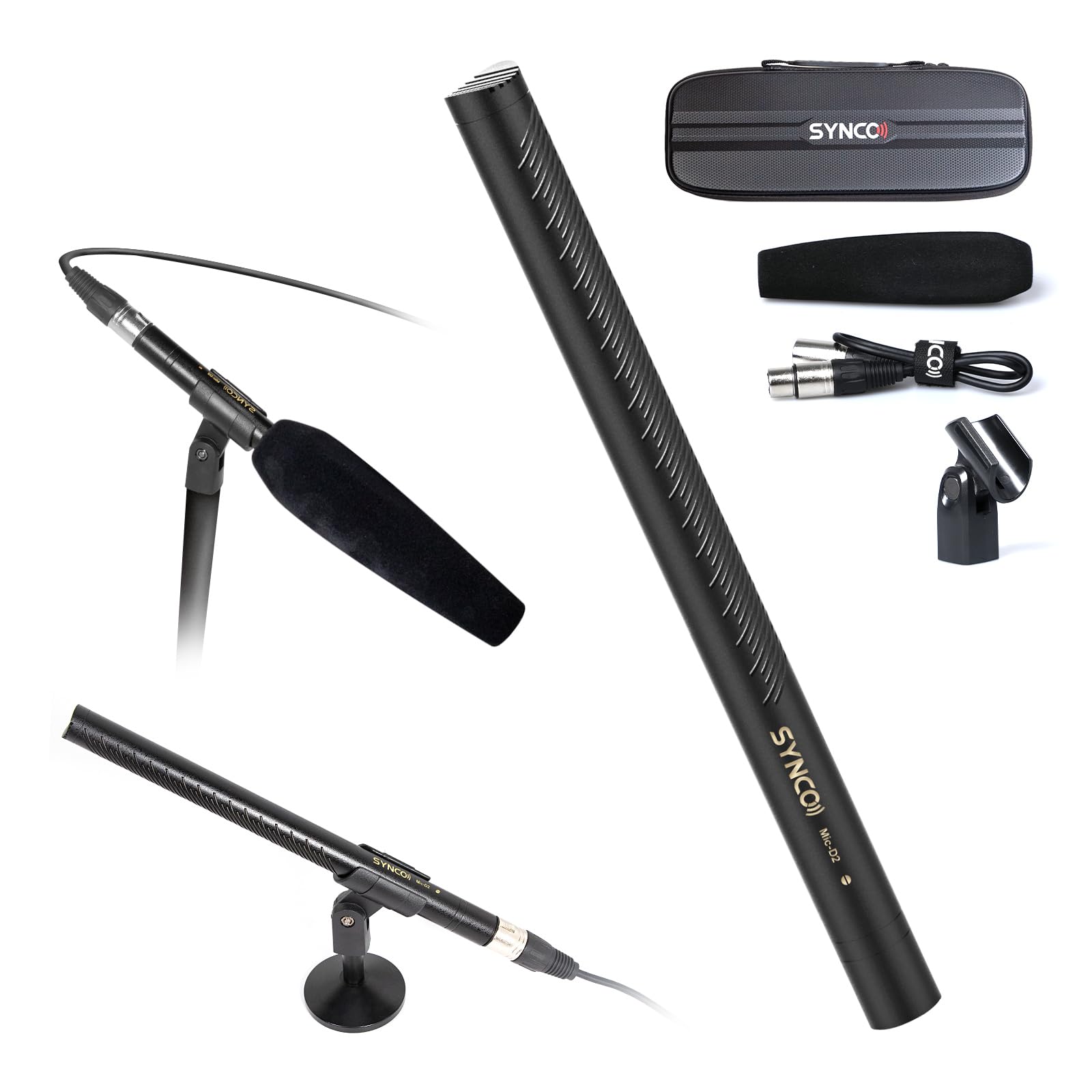 SYNCO XLR Shotgun Microphone, Shotgun Mic D2 Hyper Cardioid Directional Condenser Mic with XLR Connector, Video/Audio Recording for Camcorders, Shotgun-Microphone-XLR-Condenser-Mic