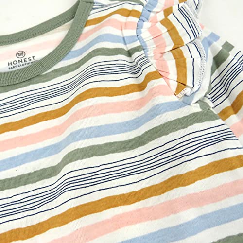 HonestBaby 3-Pack Organic Cotton Flutter Long Sleeve Fashion T-Shirts (LEGACY), Hand Drawn Nature Stipe Blue, 3T