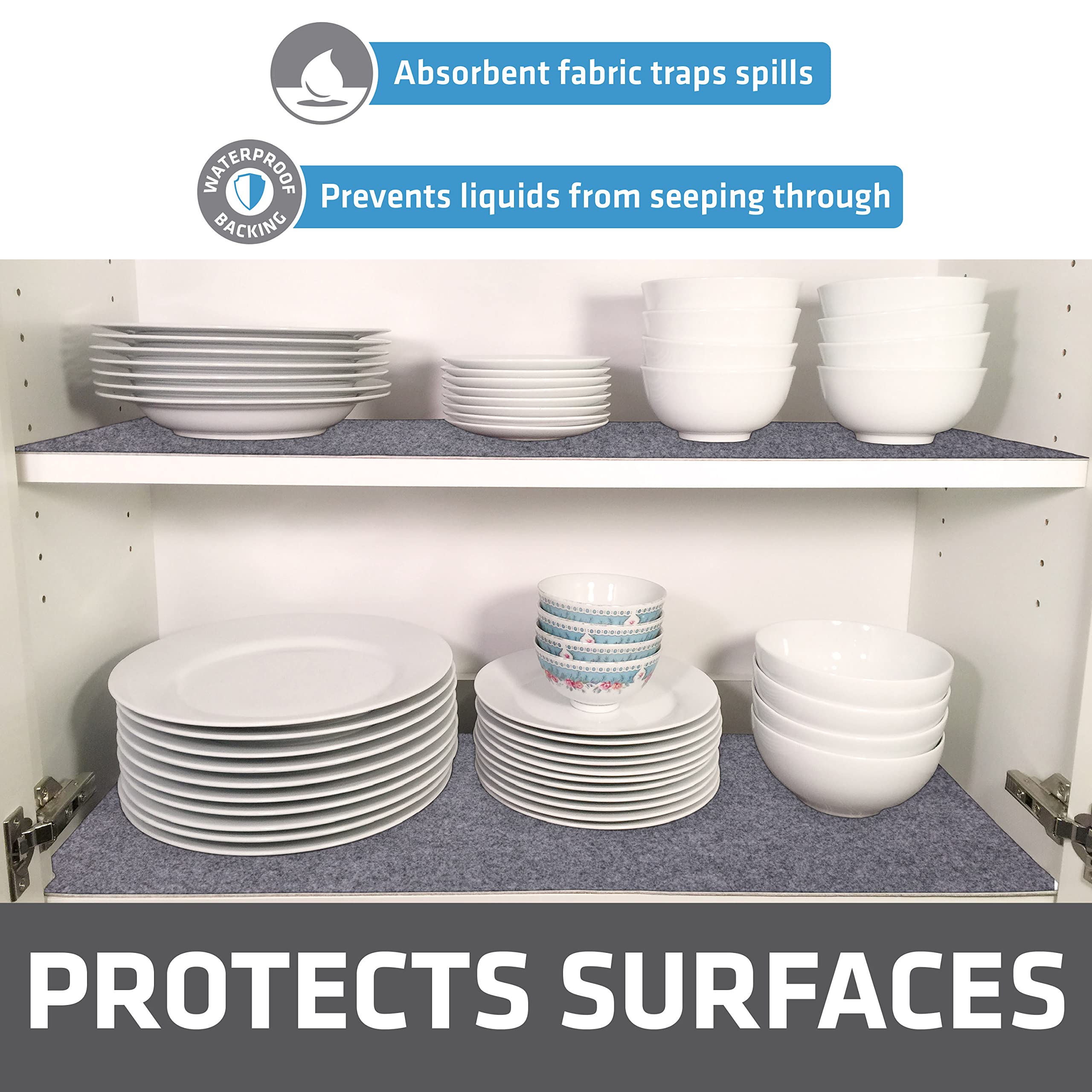 Drymate Premium Luxury Shelf & Drawer Liner, Thick Cushioned Fabric, Non-Adhesive, Absorbent, Waterproof, Slip-Resistant, Liners for Kitchen Cabinets, Cupboards (USA Made)(12βx59β)(2-Pack)(Light Grey)
