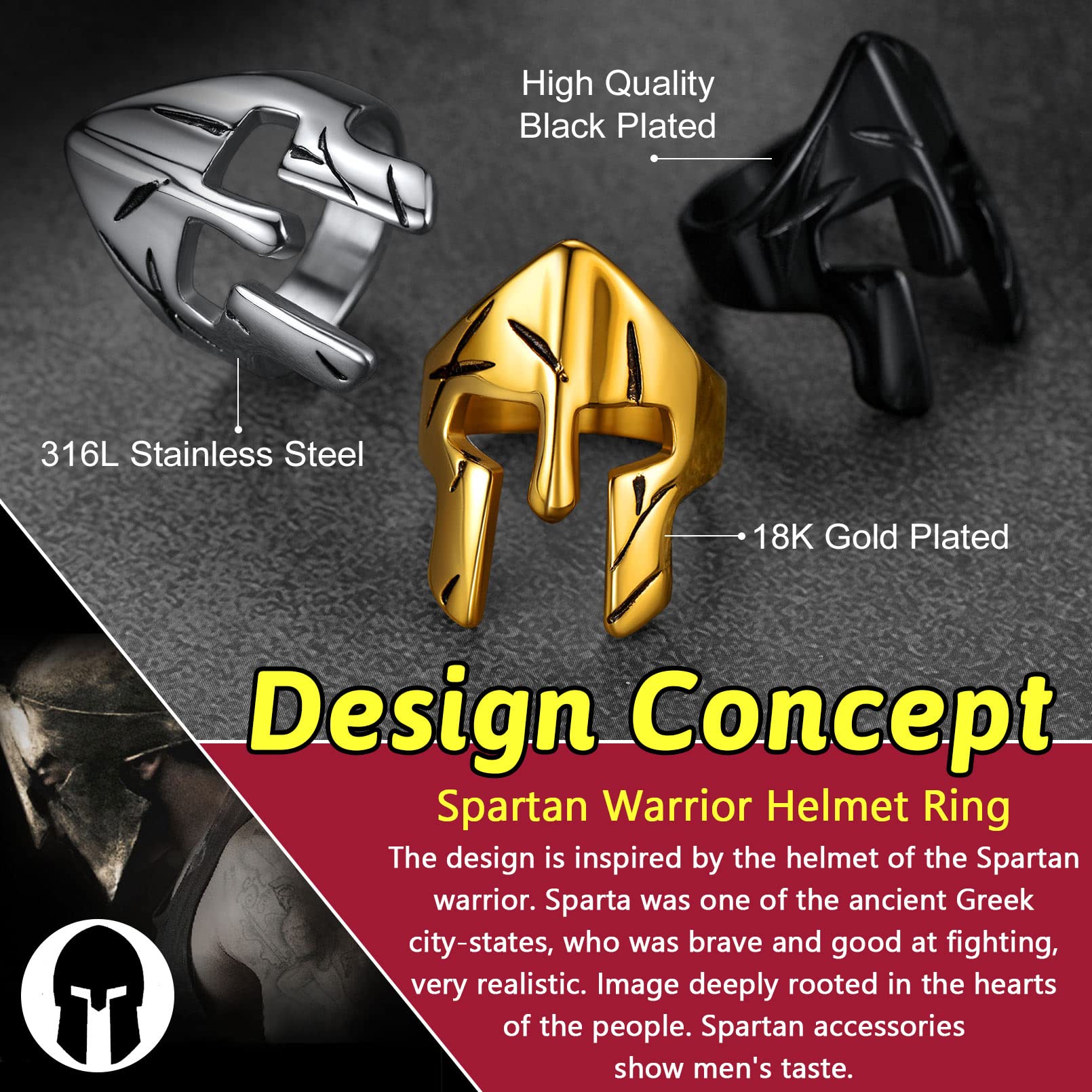 FaithHeart Women Stacking Rings Retro Spartan Mask Design Biker Ring for Male Size 10