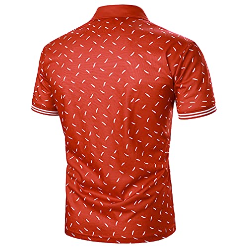 Men's Spring Short Button Print Summer Sleeve Stitching and Casual Men's Blouse Trim Menswear T Shirt (Red, XXL)