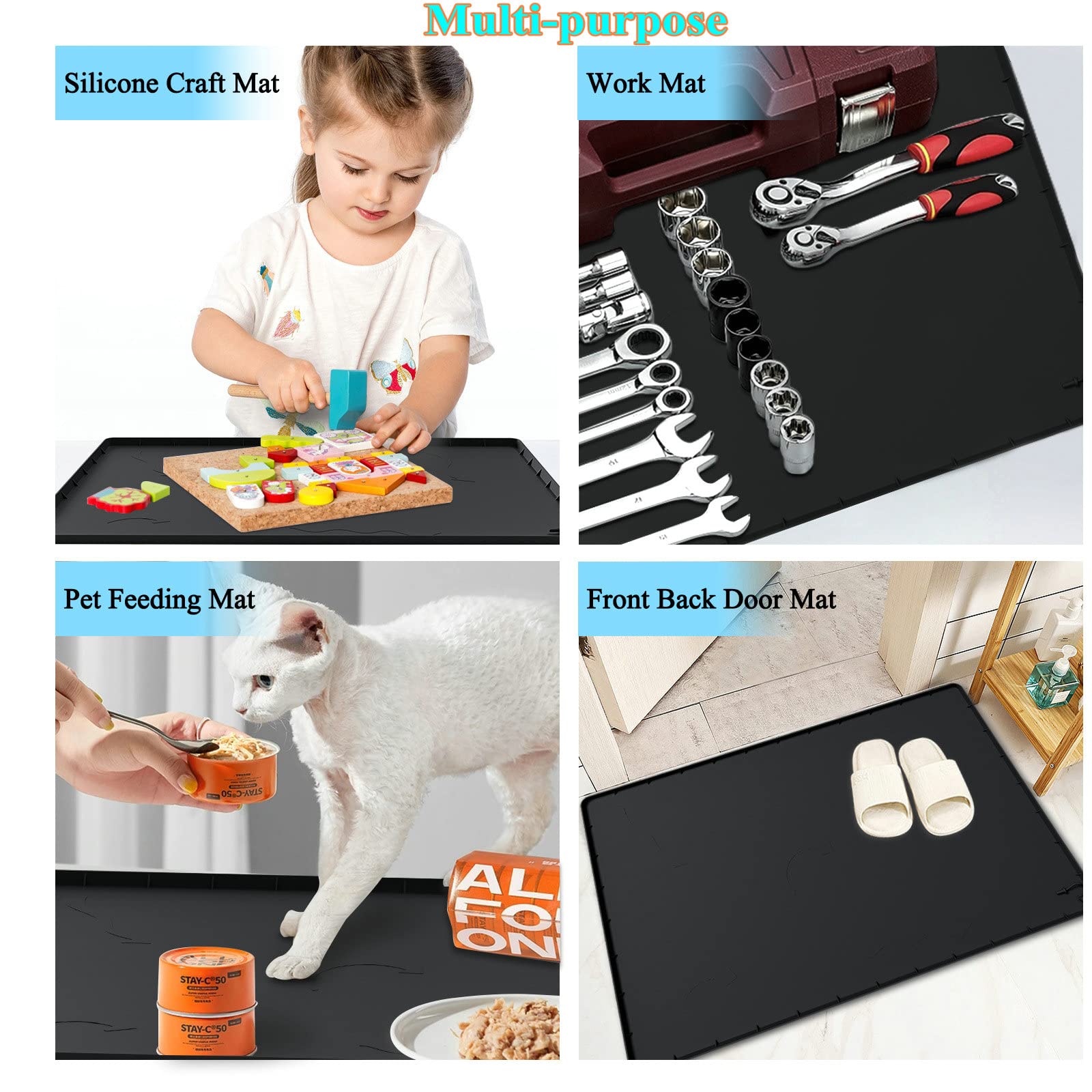 Fimary Under Sink Tray, 34" x 22" Under Sink Mats for Kitchen Waterproof, Under Sink Liner with Lip and Drain Hole, Flexible Silicone Under Sink Mat for Bathroom, Under Kitchen Sink Mat (Gray)