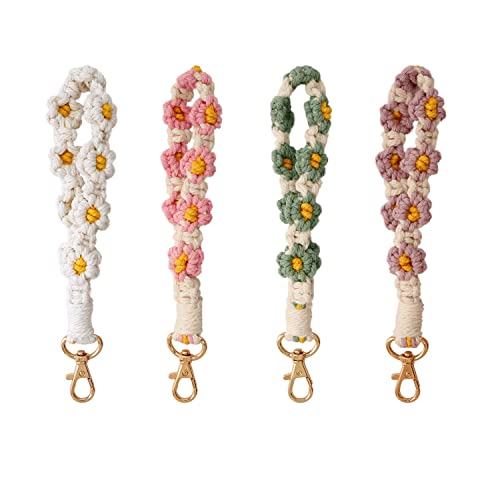 Poagoep Macrame Keychain Handmade Wristlet Keychain Wrist Lanyard for Keys Cute flower keychain Key Chain for Women(3)