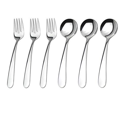 WEKTUNAA Stainless Steel Child Toddler Flatware Set-6 pieces-Kids Fork and Spoon, Mirror Polished, Back to school lunch supplies