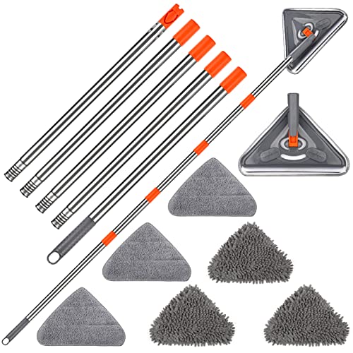 Wall Mop Wall Cleaner with 85 Inch Long Handle, 360° Rotating Microfiber Dust Mop, Skirting Cleaning Tool Ceiling Gasket Window Cleaning Kit with 6 Replacement Pads and 25" to 85" Extension Pole