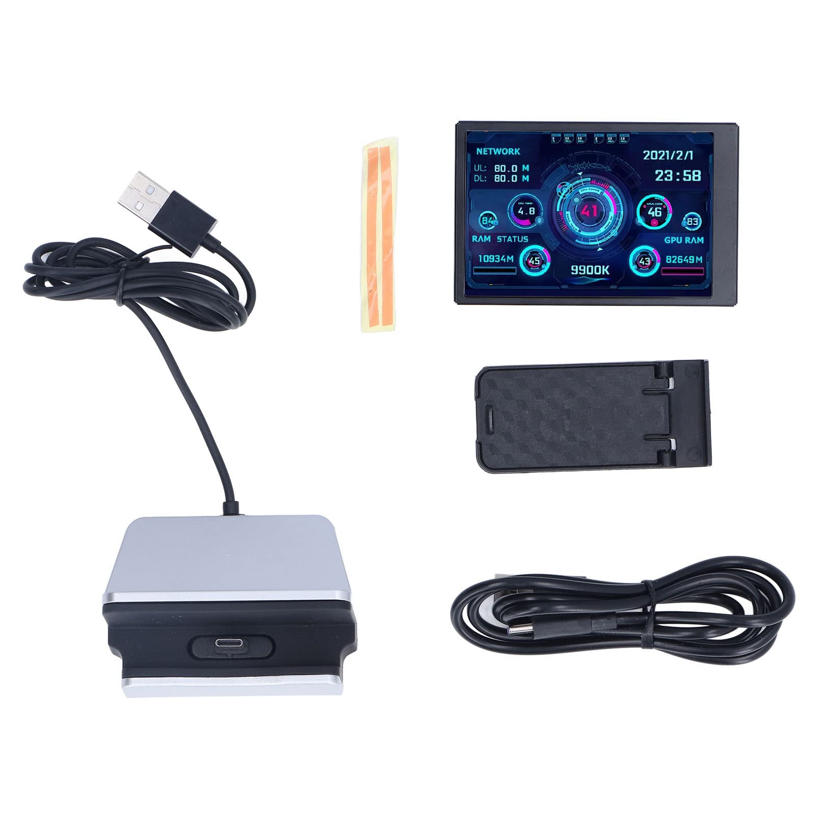 IPS Full View Angle Screen, USB Type C Interface Adjustable Brightness 360° Rotatable 3.5 Inch Monitor Set for ITX Mini Chassis (with Special Base)