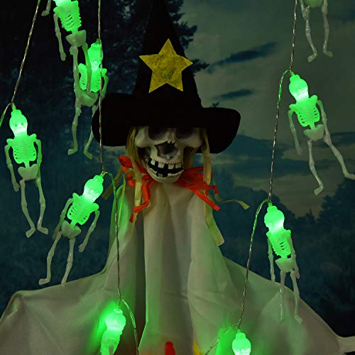 DAYLIGHTIR 2Pack Ghost Skeleton Lights Halloween String Lights, 15LED Remote-Control Baterry-Powered Perfect Halloween Decoration for Outdoor, Indoor, Garden, Yard, Tree, Party (2, Green)