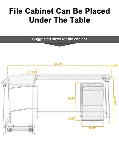 Teraves Modern L-Shaped Desk 66'' Corner Computer Desk Home Office Study Workstation Wood & Steel PC Laptop Gaming Table