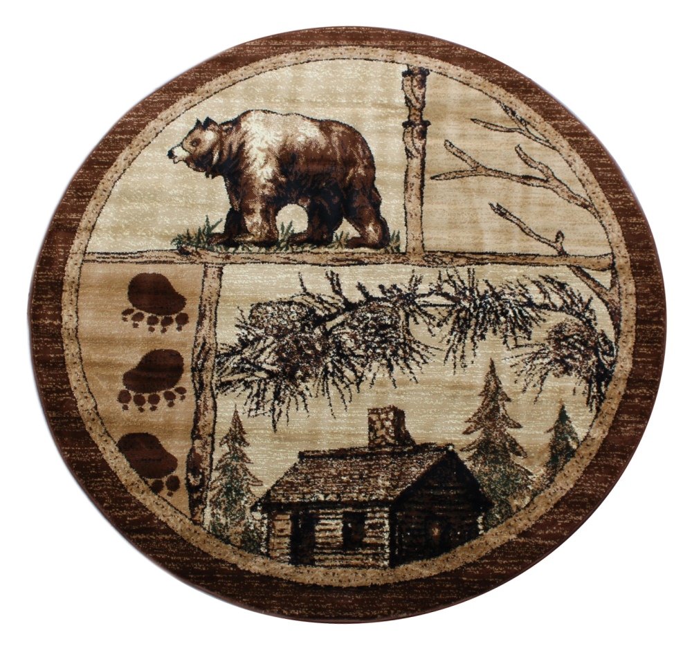 Lodge Cabin Round Area Rug Design 362 - (5 Feet 5 Inch X 5 Feet 5 Inch) Round