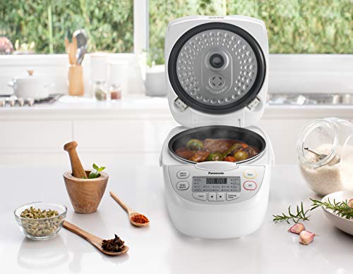 Panasonic 5 Cup (Uncooked) Rice Cooker with Pre-Programmed Cooking Options for Brown Rice, White Rice, and Porridge or Soup - 1.0 Liter - SR-CN108 (White)