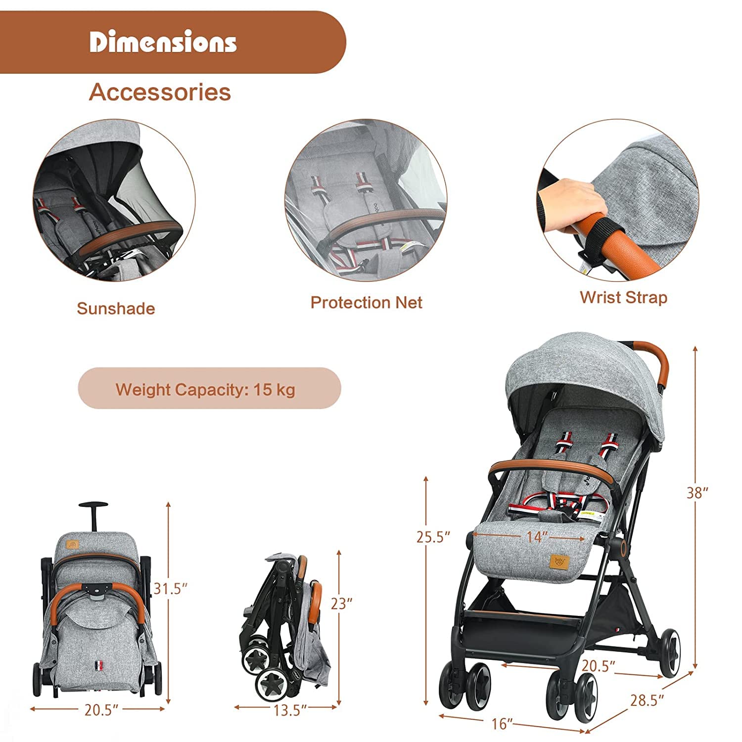 HONEY JOY Lightweight Stroller, Foldable Baby Stroller w/One-Hand Fold, Adjustable Canopy/Backrest/Footrest, Storage Basket, Compact Travel Stroller for Airplane, Umbrella Stroller for Toddler (Gray)
