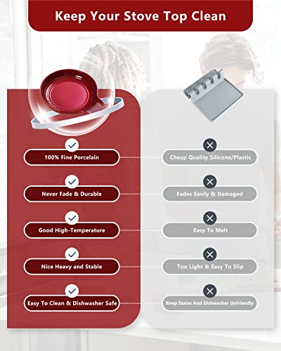 Yoeuen Ceramic Spoon Rest for StoveTop, Heat-Resistant Spoon Holder for Kitchen Counter, Large Utensil Rest for Spatula, Spoons or Tongs, Red 1pcs
