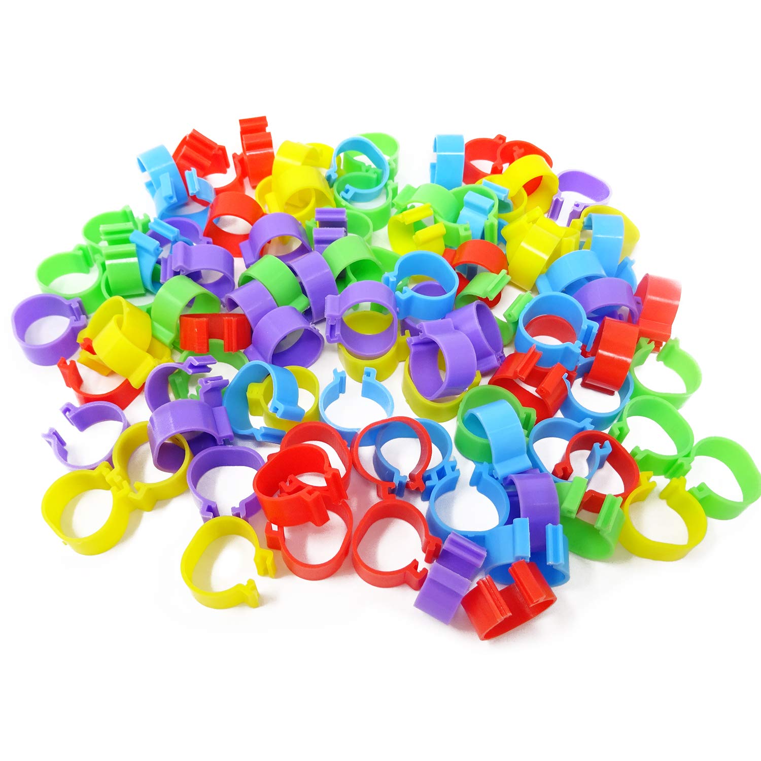 HONBAY 100PCS 5 Colors Poultry Foot Rings Leg Bands Clip-on Rings for Birds, Ducks and Chickens (16mm(1.1-5.5lbs))