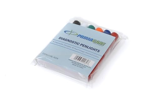 Primacare DL-9224 Pack of 6 Disposable Diagnostic Penlight with Imprinted Pupil Gauge, Lightweight and Moulded Plastic Body Medical Pen Light for Nurse, Student, Doctors EMT, Multicolor
