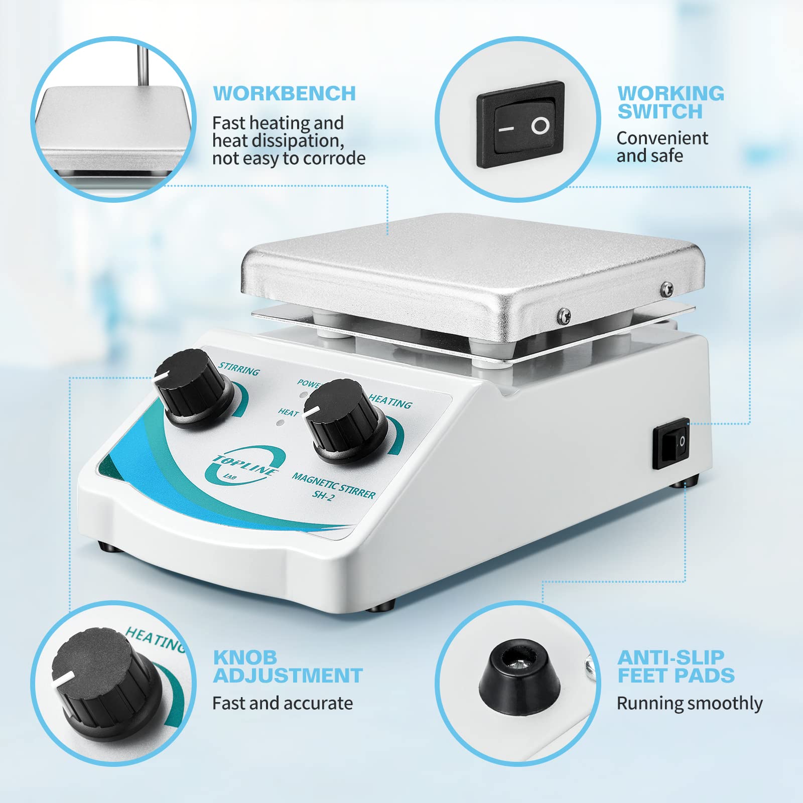 SH-2 Hot Plate Magnetic Stirrer Mixer Dual Control with 1 inch Stir Bar (New Style)