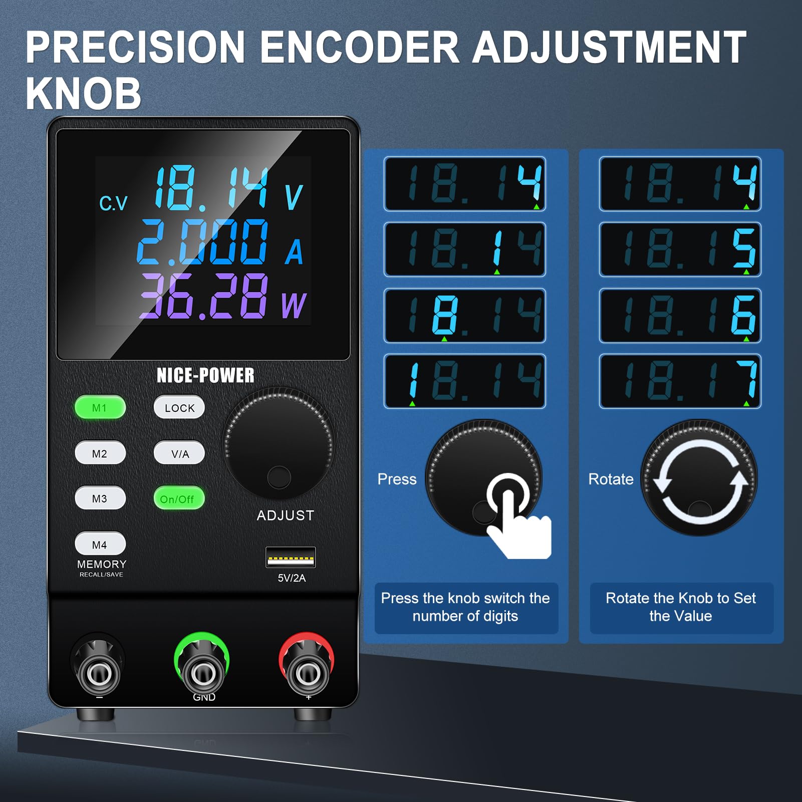 NICE-POWER DC Power Supply Variable, 200V 1A High Voltage Programmable Adjustable Regulated Lab Bench Power Supply with PC Software, Encoder Knob, Memory Storage, Output Switch, Lock Button