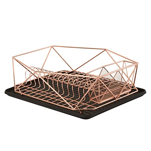 Kitchen Details Copper Geode Deluxe Dish Drying Rack with Drain Board | Cutlery Basket | Utensil Holder | Iron Frame