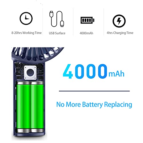 WANGDAJIEDIAN Handheld Fan, Portable Fan with USB Rechargeable Battery, 3 Speed 8-20 Hours Working Time for Indoor, Outdoor, Makeup, Travelling, Camping, Summer Gift for Men Women
