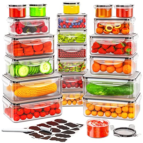 Food Storage Container with Lid (22 Lids & 22 Containers) - Airtight Leakproof Plastic Kitchen Organization Set Reusable Microwave/Freezer/Dishwasher Safe Meal Prep Container with Label & Pen