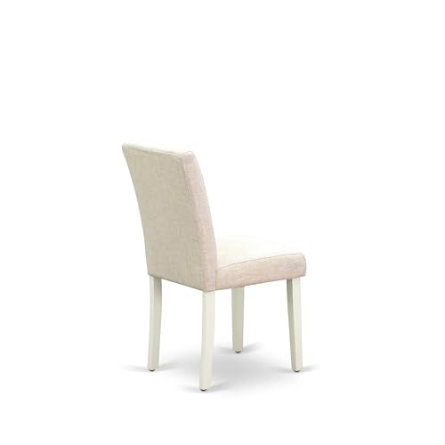 East West Furniture ABP2T02 Parson Dining Room Light Beige Linen Fabric Upholstered Chairs, Set of 2