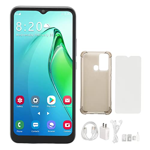 Yoidesu 5G Unlocked Android Smartphone, 6.5in IPS HD Screen 6GB RAM 128GB ROM Ultra Thin Mobile Phone, 5000mAh 12MP16MP HD Camera, Face ID Fingerprint Unlocked Cellphone for Android 12(Grey)