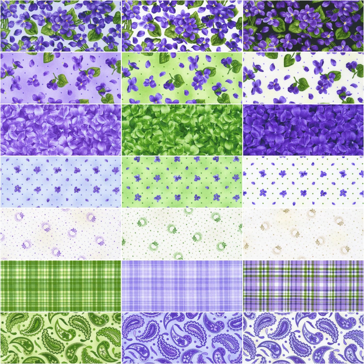 Debbie Beaves Flowerhouse Viola Roll Up 40 2.5-inch Strips Jelly Roll Robert Kaufman RU-1165-40