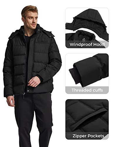 Wantdo Men's Hooded Winter Padded Puffer Coat Windproof Puffer Jacket (Black, Large)