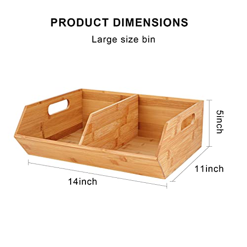 Kitchen Organization, Bamboo Organizer Bin, Multi Purpose Organizer for Kitchen Supplies Holder, Fruit Bin, Cabinets, Pantry and Onion Storage Bin with Built in Handles