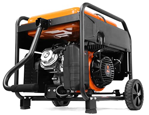 WEN GN625iX 6250-Watt RV and Transfer-Switch-Ready 120V/240V Open Frame Inverter Generator with CO Shutdown Sensor and Wheel Kit, Black/Orange