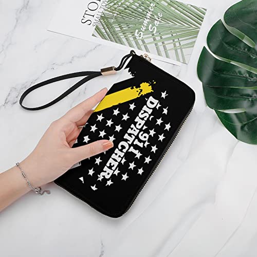 FunnyStar 911 Dispatcher Thin Gold Line Flag Women's Long RFID Hand Wallet Wristlet Clutch Purse PU Leather Handbag with Wrist Strap
