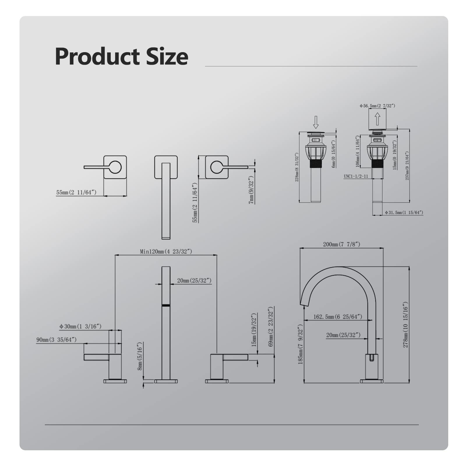 INDARE Bathroom Faucets, Black Bathroom Faucet, Lead-Free Brass Widespread Bathroom Faucets for Sink 3 Hole,8 Inch Bathroom Sink Faucet with Pop-Up Drain & Supply Lines,110104-EB