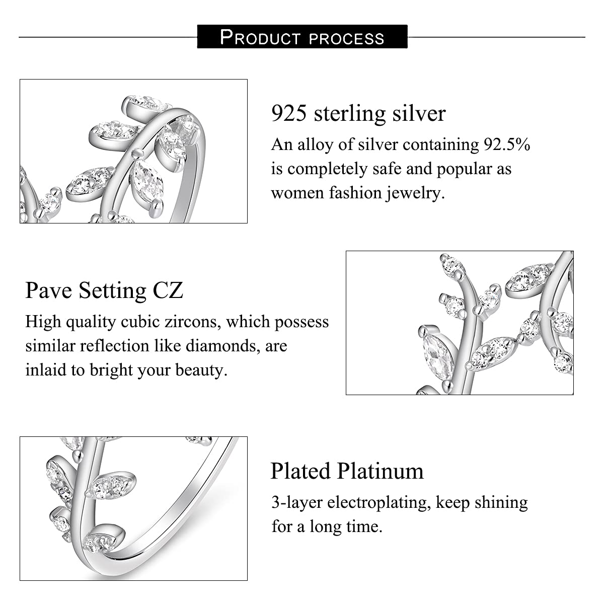 FOREVER QUEEN Olive Leaf Ring Adjustable Open Band Ring 925 Sterling Silver Ring Fashion Rings for Women Wedding Engagement Anniversary