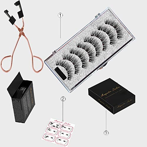 Dual Magnetic False Eyelashes Set,No Eyeliner or Glue Required Reusable Natural Look False Eyelashes Black Eyelashes Lightweight and Easy to Wear 2 Pairs